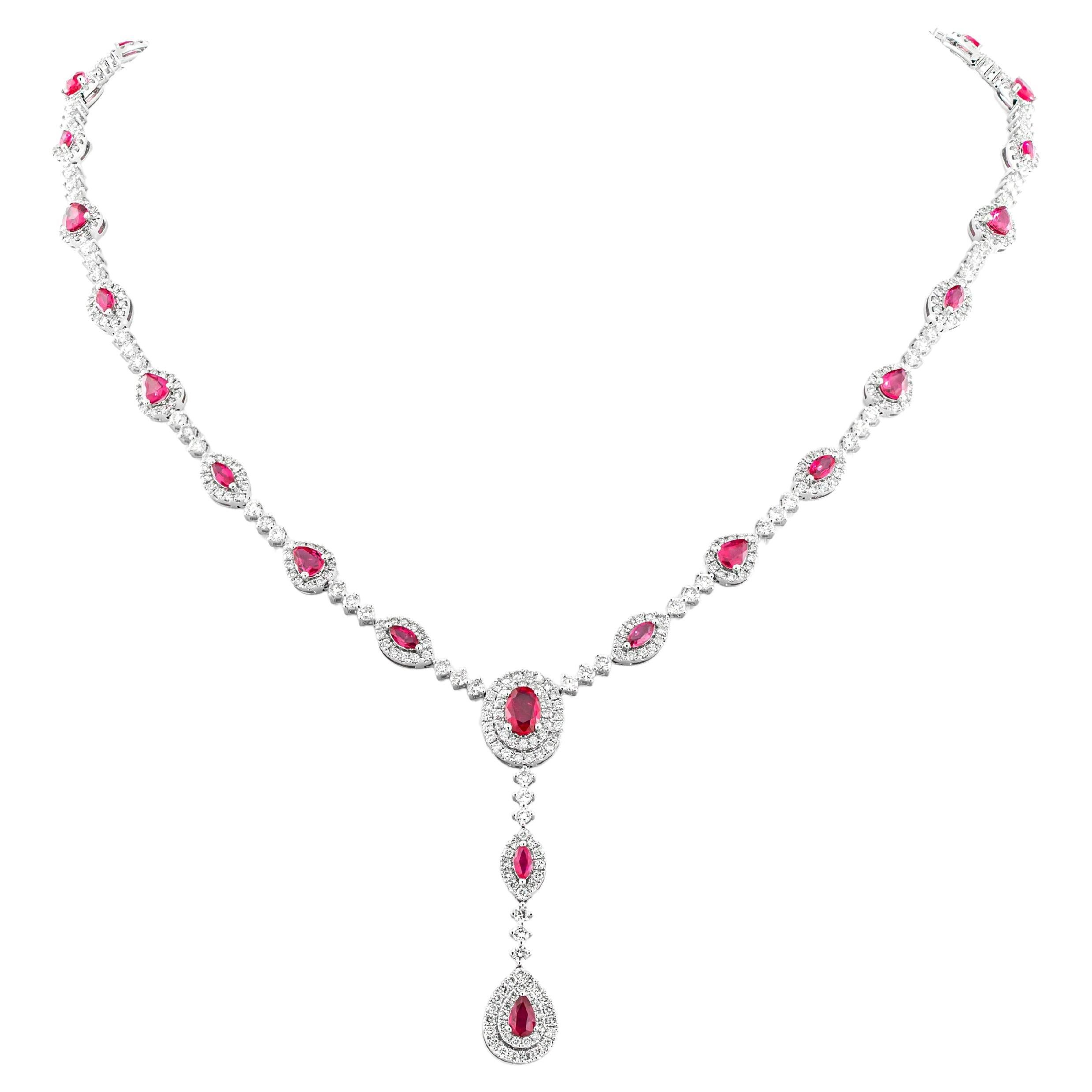 10.50 Tcw Natural Ruby and Diamond Collier Necklace For Sale at 1stDibs
