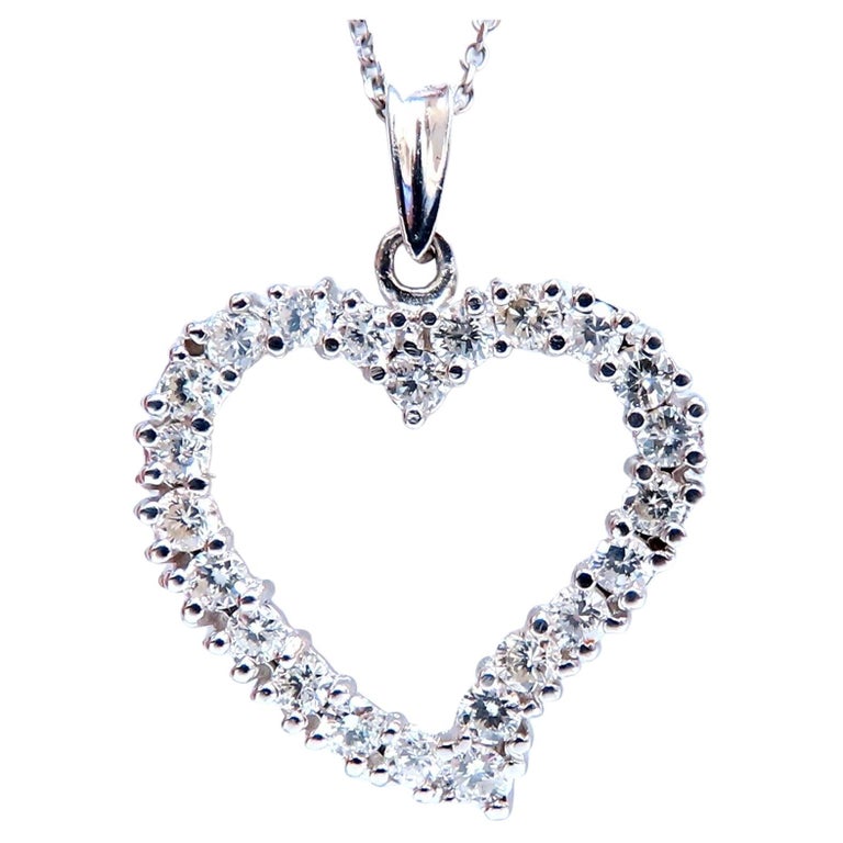 1.05ct Open Heart Natural Diamonds Necklace 14 Karat For Sale at 1stDibs