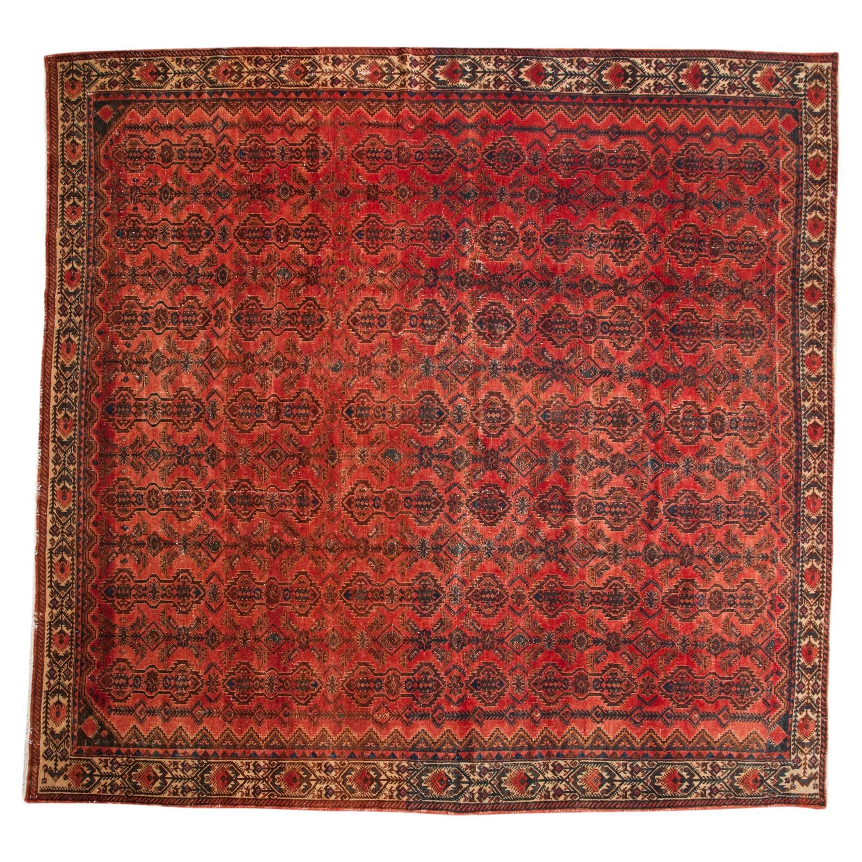 Vintage Distressed Square Purple Persian Carpet For Sale at 1stDibs