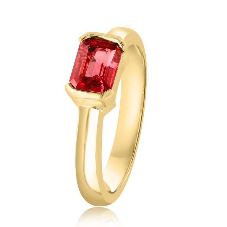 1.06 Carat Emerald Cut Ruby Band Ring in 14K Yellow Gold For Sale at ...
