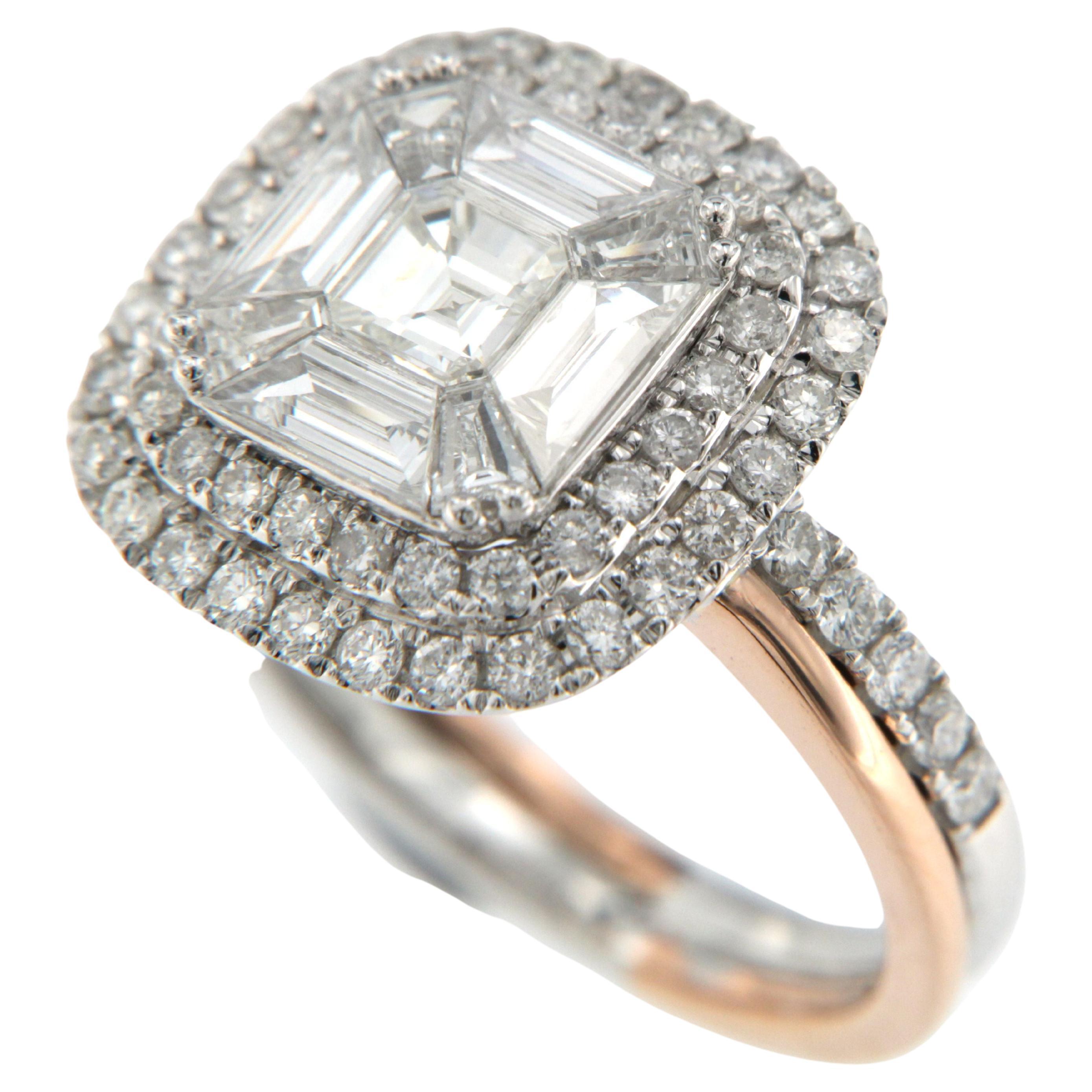 Illusion Setting Diamonds Ring in 18 Karat White and Rose Gold For Sale ...