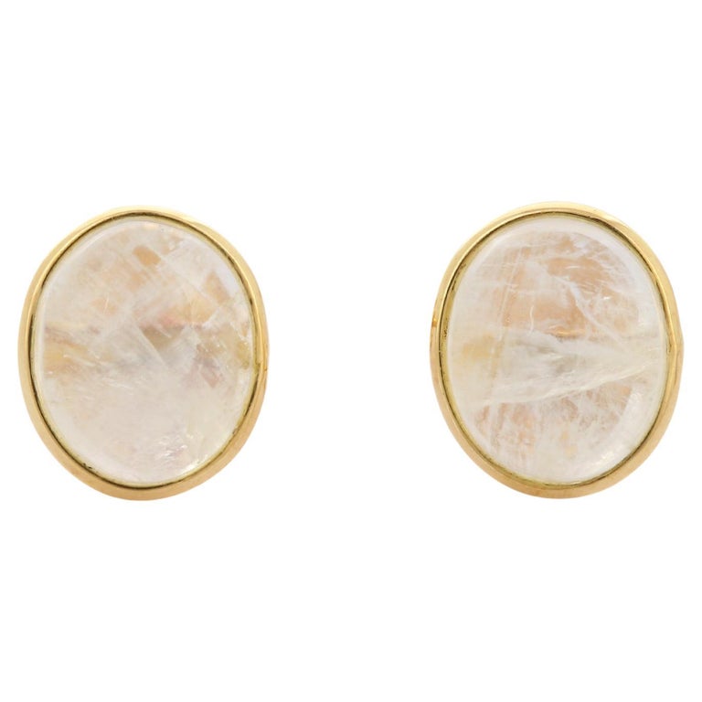 10.6 Ct Rose Moonstone Pierced Earrings in 18 Karat Yellow Gold For ...