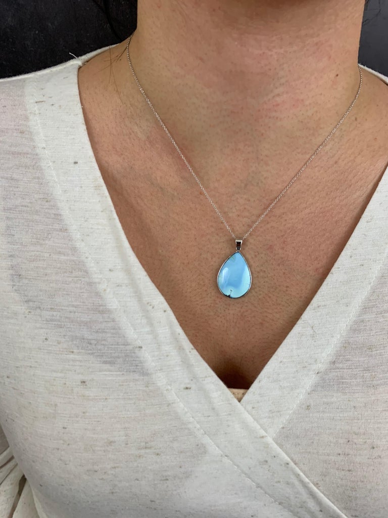 10.65 Carat Large Pear Shaped Turquoise Pendant Necklace Bezel 14 Karat ...