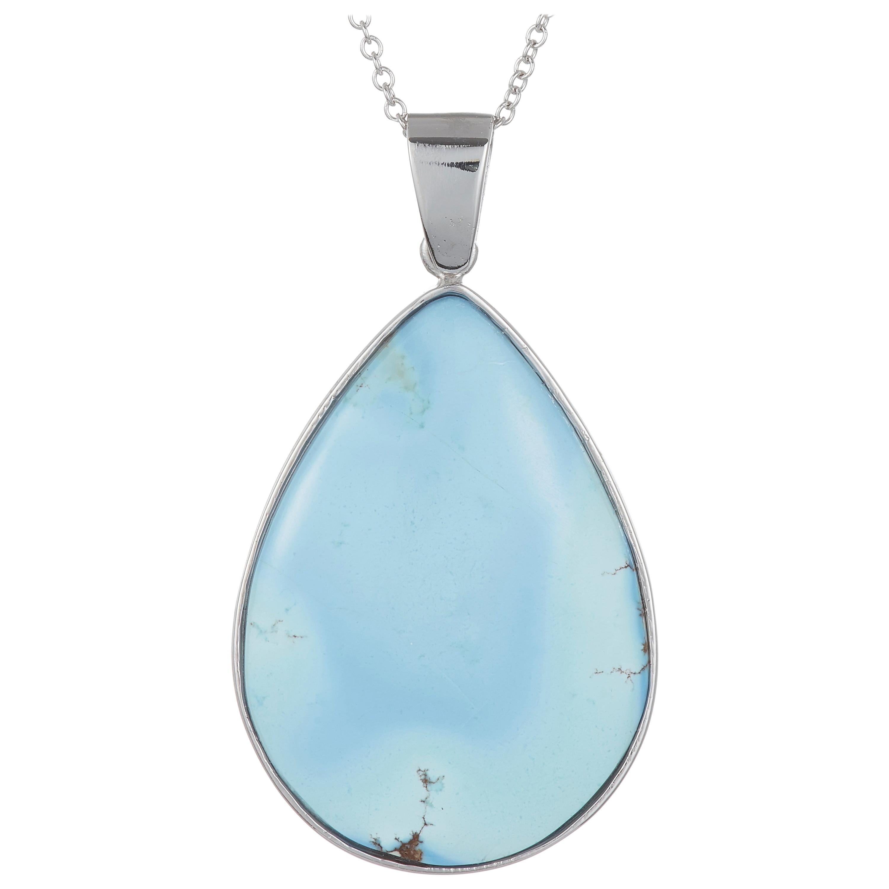 10.65 Carat Large Pear Shaped Turquoise Pendant Necklace Bezel 14 Karat ...