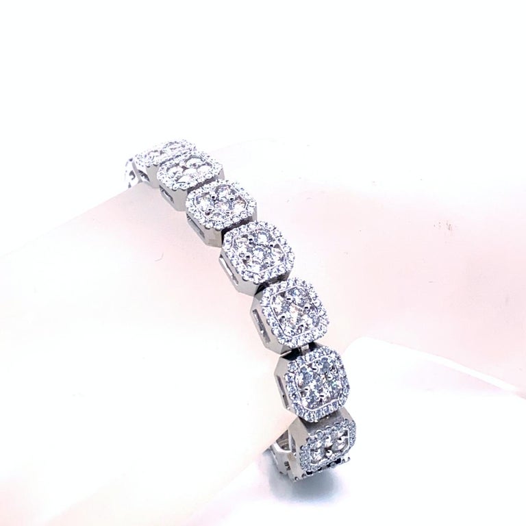 10.65 Carat Pave Set 14K Gold Diamond Tennis Bracelet with Cluster Set ...