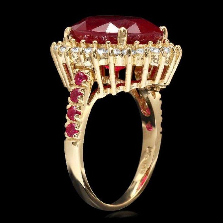 10.70 Carats Red Ruby and Natural Diamond 14k Solid Yellow Gold Ring ...