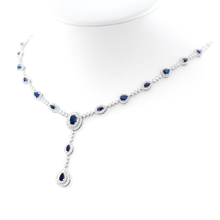 10.78 Tcw Natural Sapphire and Diamond Collier Necklace For Sale at 1stDibs