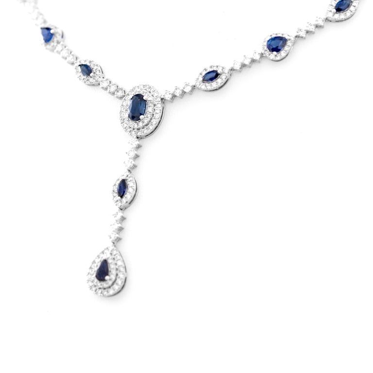 10.78 Tcw Natural Sapphire and Diamond Collier Necklace For Sale at 1stDibs