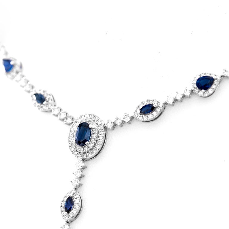 10.78 Tcw Natural Sapphire and Diamond Collier Necklace For Sale at 1stDibs