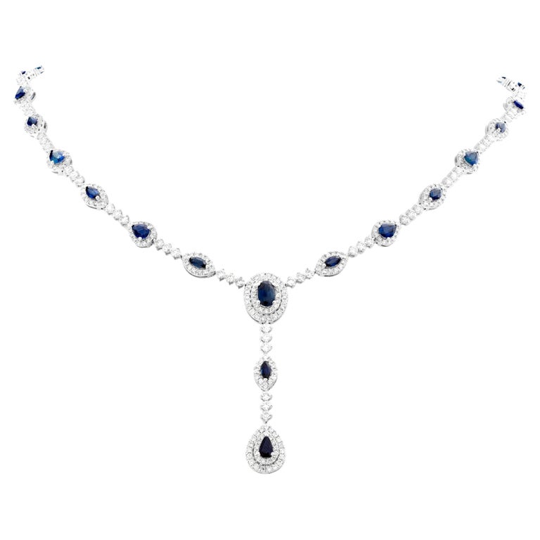 10.78 Tcw Natural Sapphire and Diamond Collier Necklace For Sale at 1stDibs