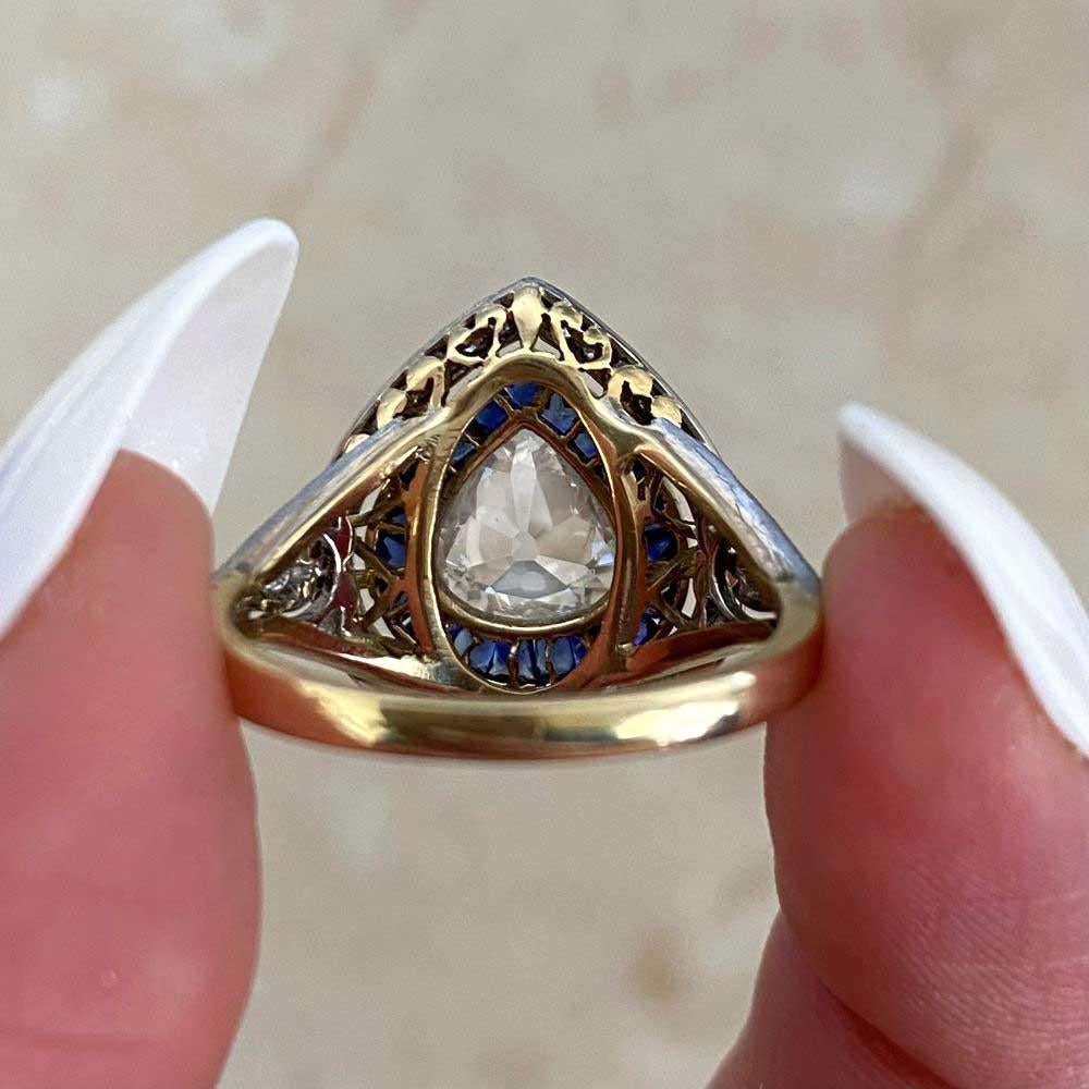 1.07ct Antique Pear Shape Diamond Engagement Ring, Double Halo ...