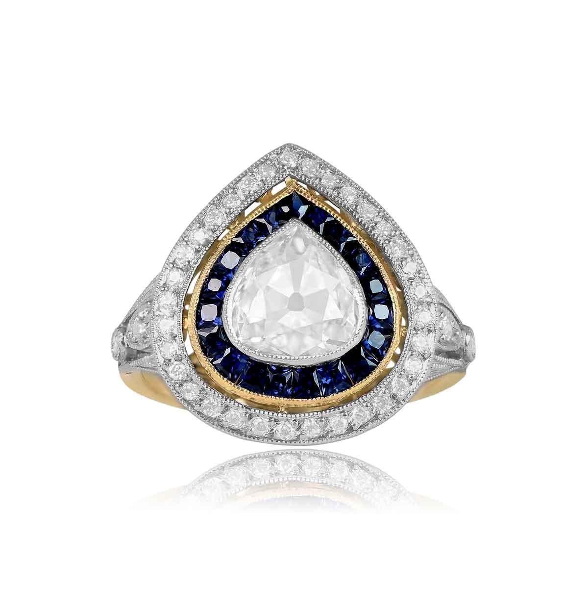 1.07ct Antique Pear Shape Diamond Engagement Ring, Double Halo ...