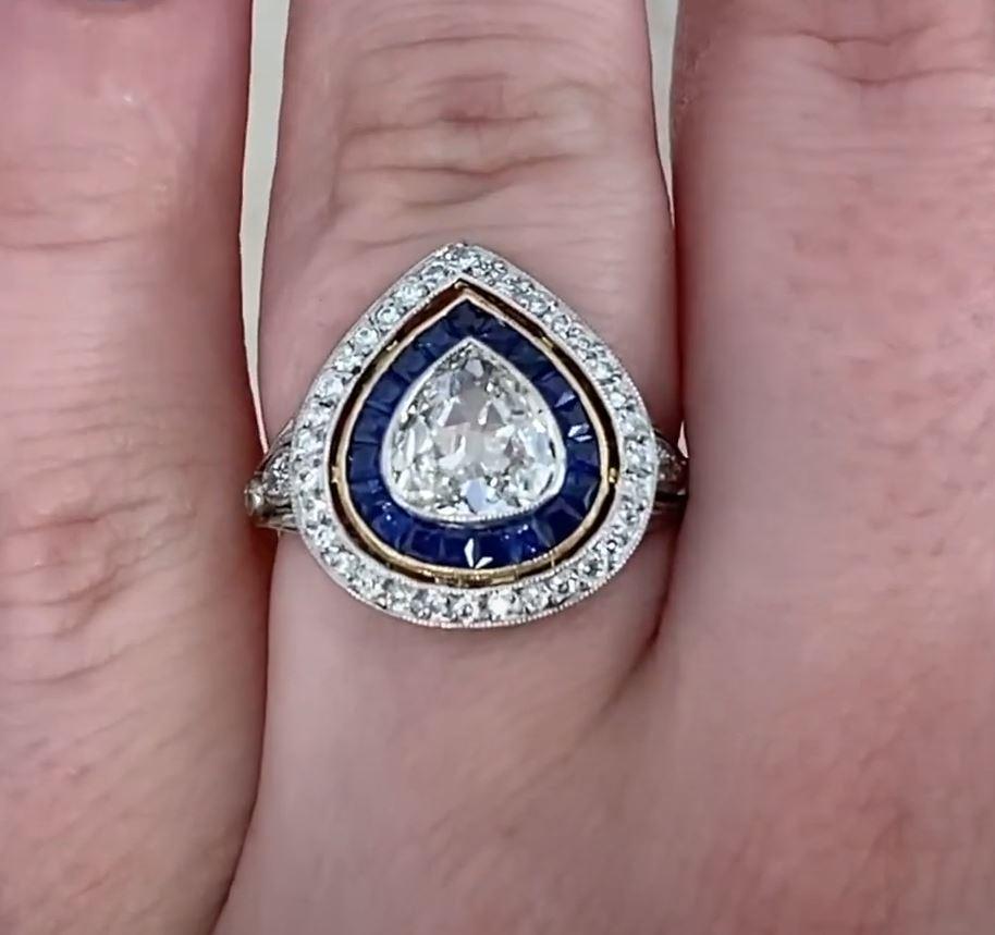 1.07ct Antique Pear Shape Diamond Engagement Ring, Double Halo ...