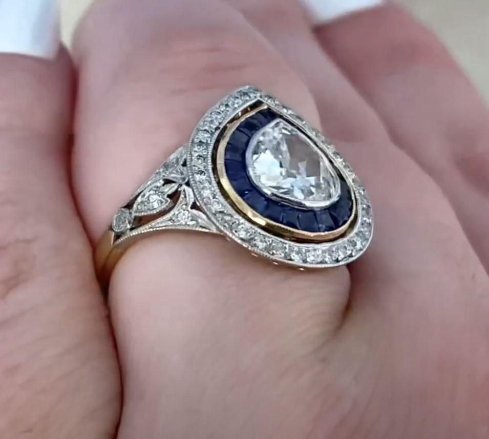 1.07ct Antique Pear Shape Diamond Engagement Ring, Double Halo ...