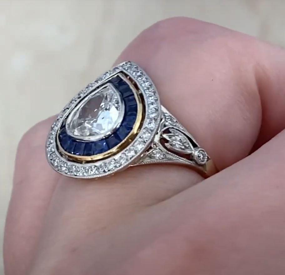 1.07ct Antique Pear Shape Diamond Engagement Ring, Double Halo ...