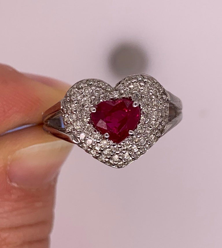 1.08 Carat Heart Ruby and Diamond Ring at 1stDibs