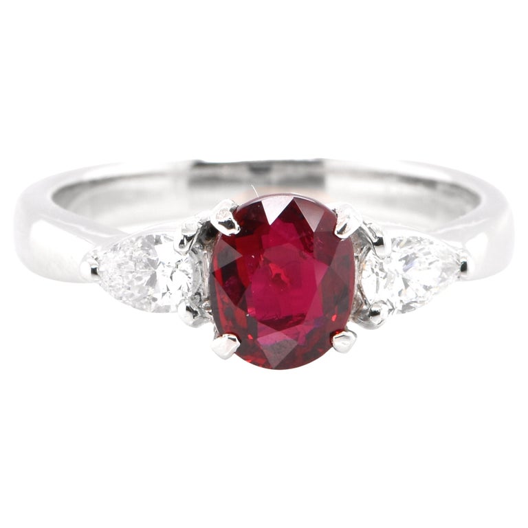 1.08 Carat Natural Ruby and Diamond Three-Stone Ring Set in Platinum ...