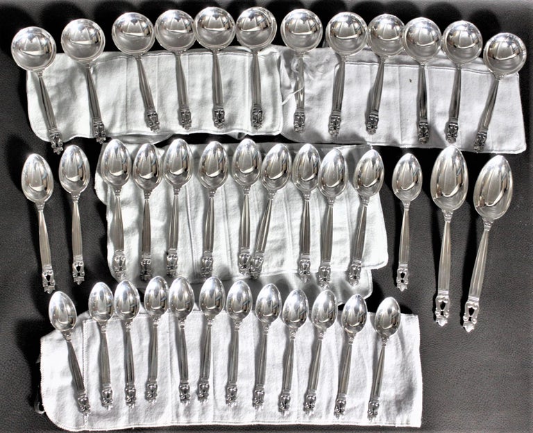 108 Piece Georg Jensen 'Acorn' Sterling Silver Flatware Set with Many Extras For Sale at 1stDibs