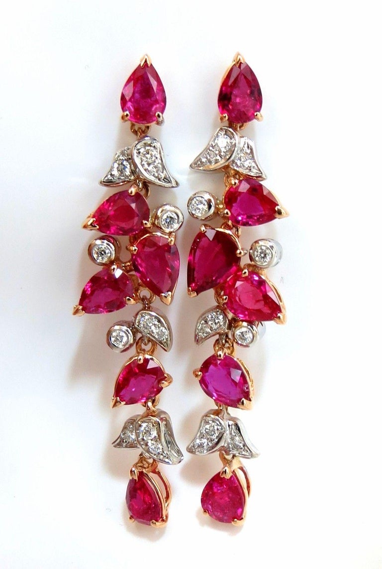 10.88 Carat Natural Red No Heat Ruby Diamond Dangle Earrings 18 Karat ...
