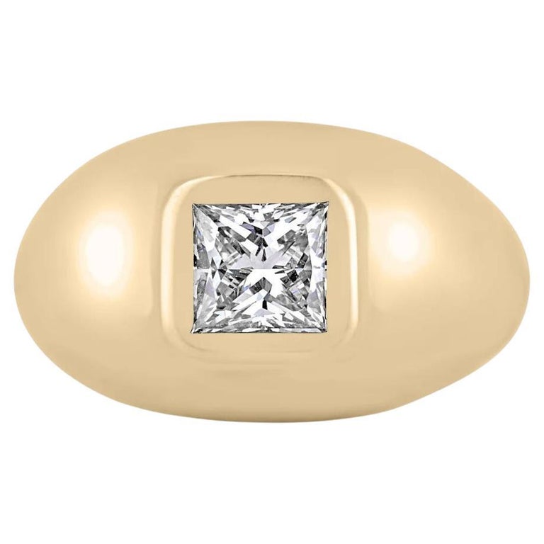 1.08ct 14K Princess Cut Gypsy G Color Diamond Solitaire Ring Bezel Set ...
