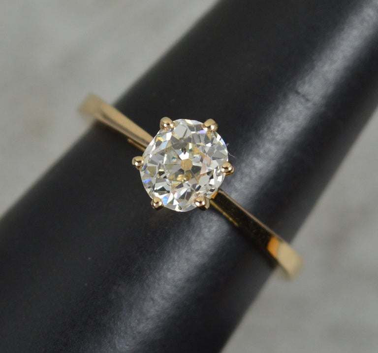 1.08ct Old Cut Diamond and 18ct Yellow Gold Solitaire Engagement Ring For Sale at 1stDibs