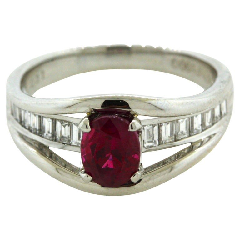 1.09 Carat Burmese Ruby Diamond Platinum Ring, GIA Certified For Sale ...