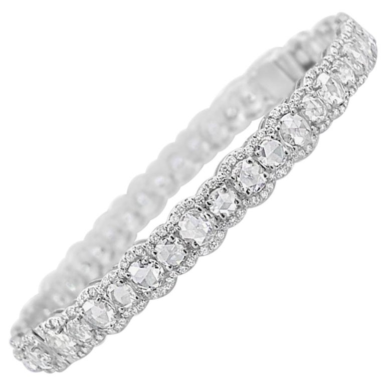 10.91 Carat Rose Diamond Bracelet, Made in 18 Karat White Gold For Sale ...