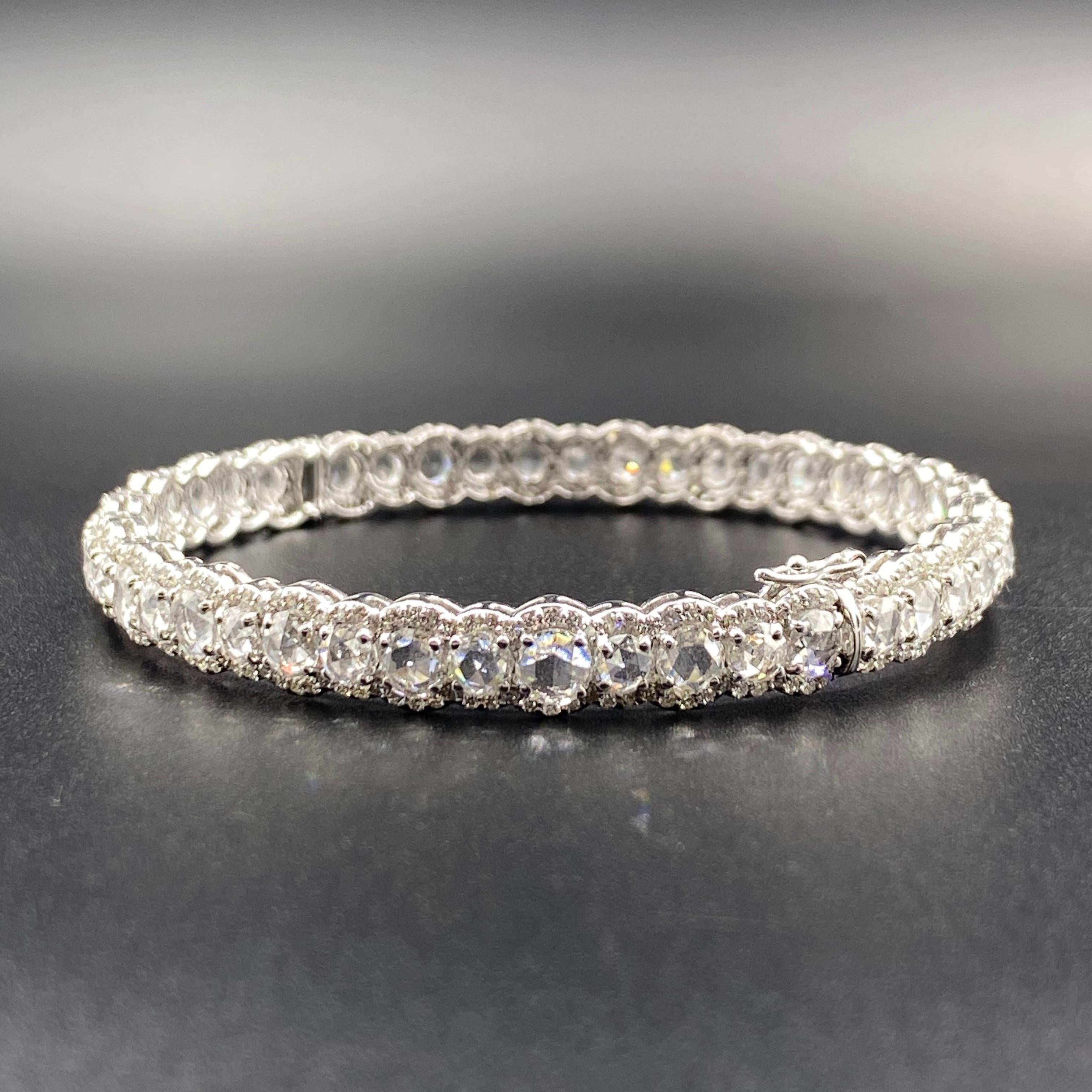 10.91 Carat Rose Diamond Bracelet, Made in 18 Karat White Gold For Sale ...