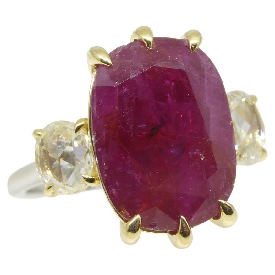 10.94ct Red Ruby, Diamond Three Stone Engagement Ring set in 18k Two ...