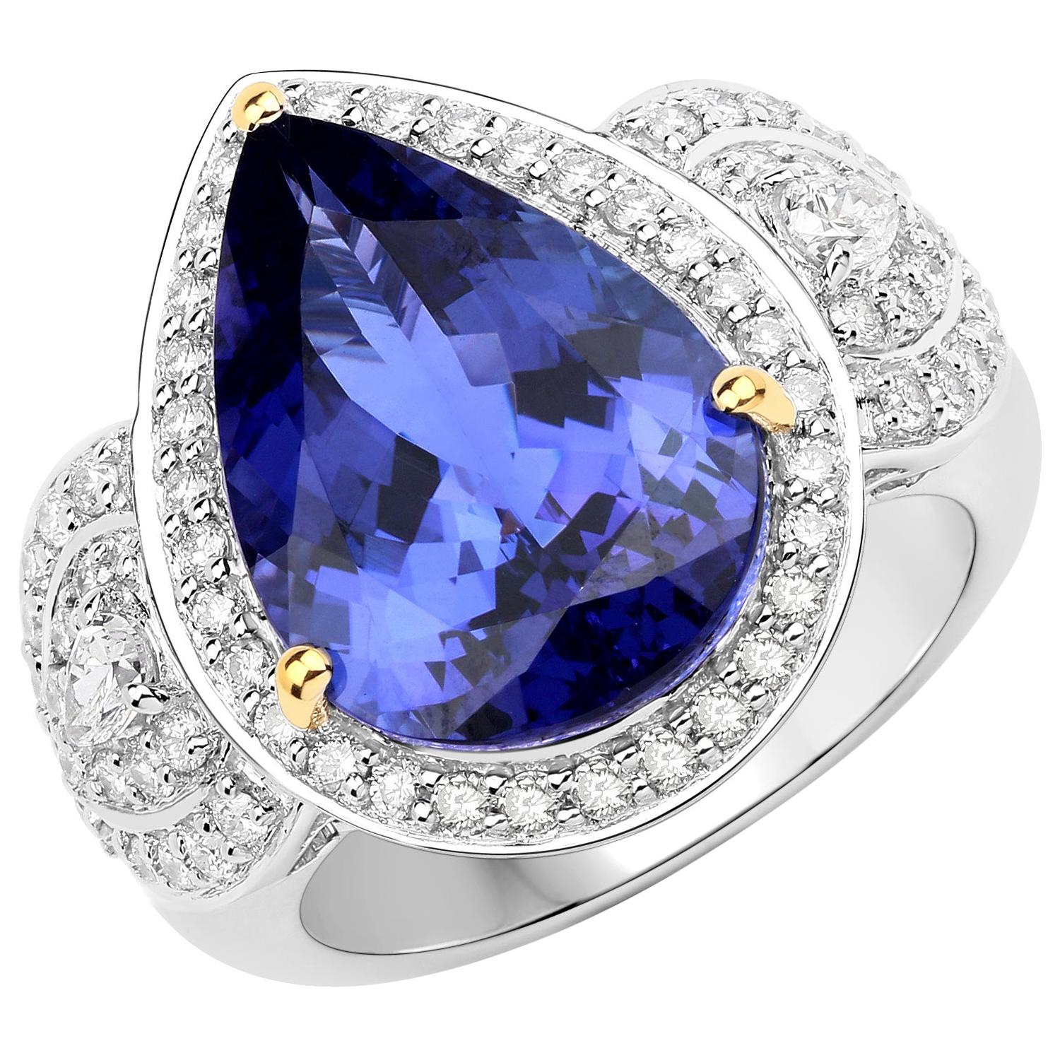 25.10 Carat Genuine Tanzanite and Diamond 18 Karat White Gold Cocktail ...