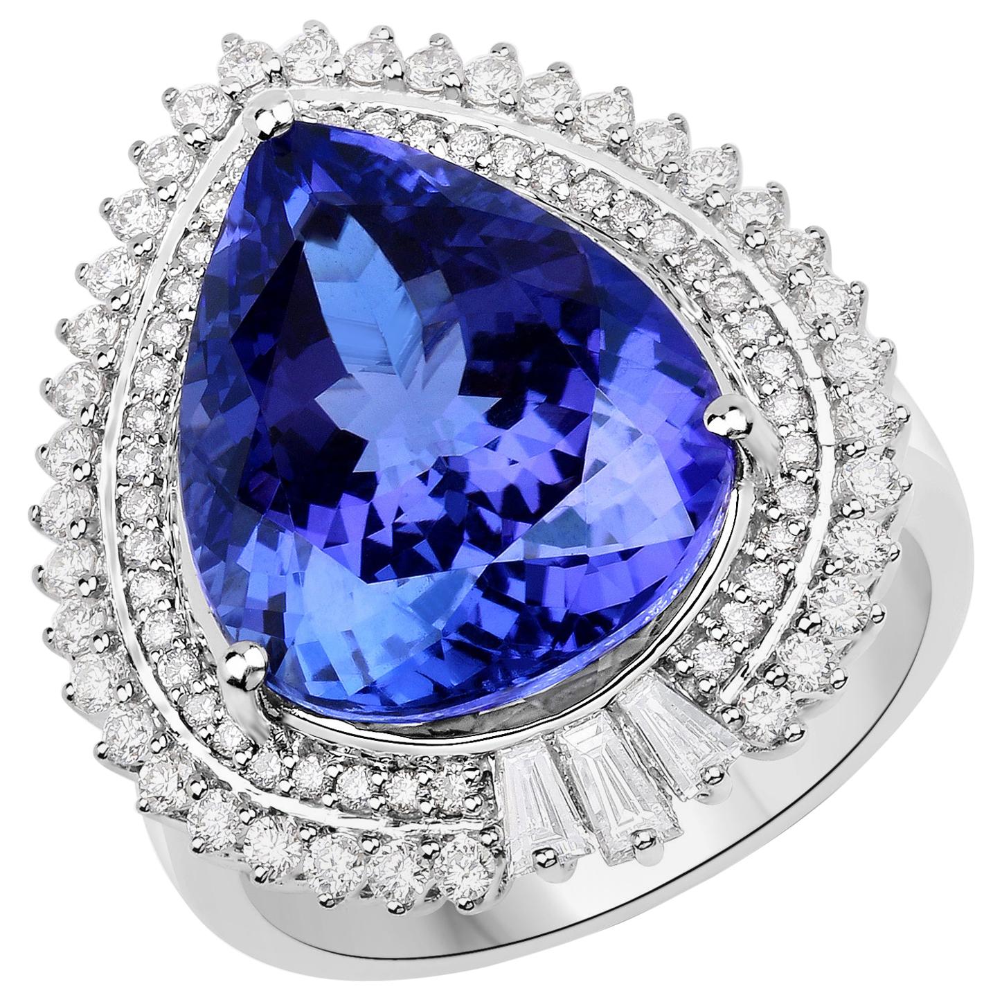 25.10 Carat Genuine Tanzanite and Diamond 18 Karat White Gold Cocktail ...