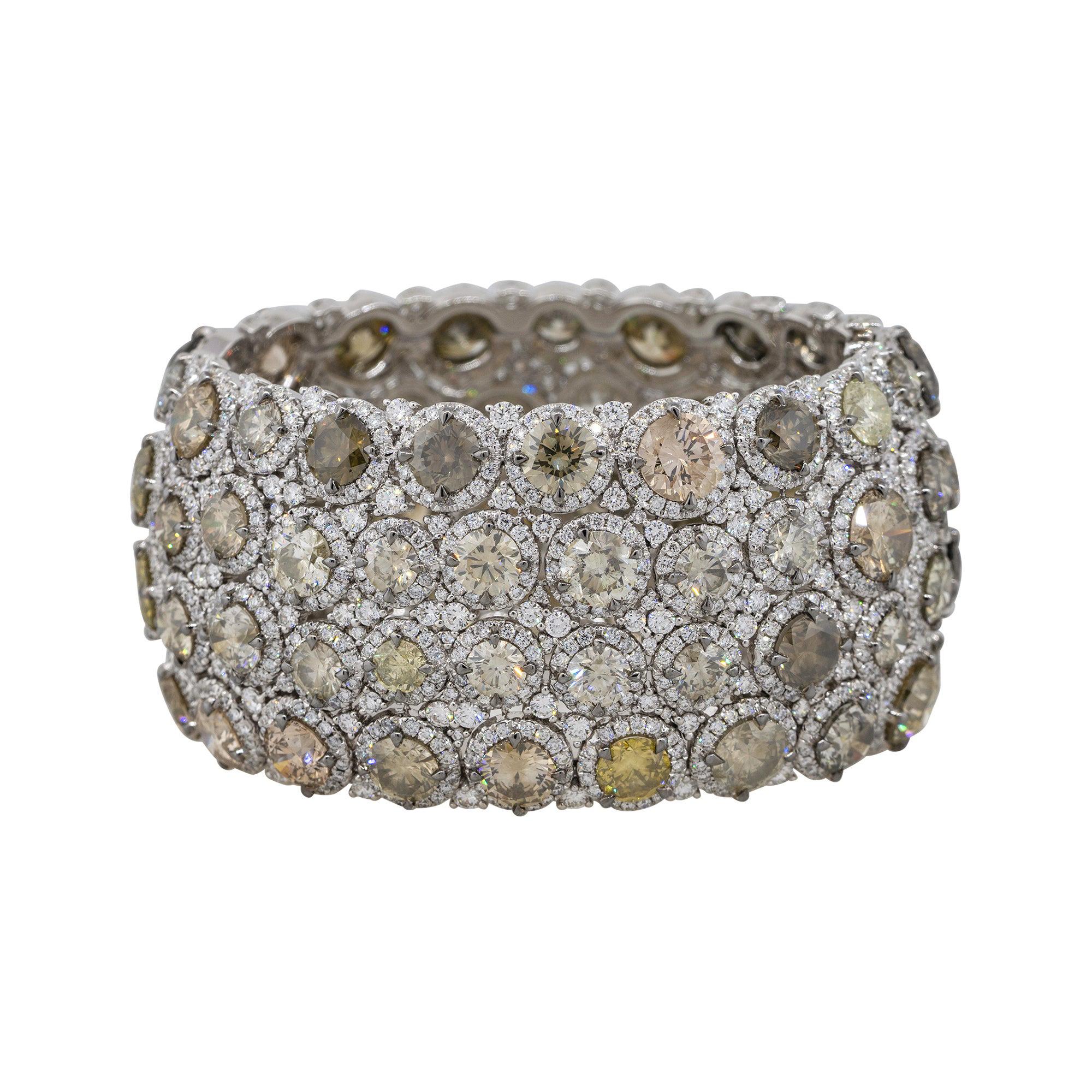 Sapphire and Pave Diamond Cluster Bangle For Sale at 1stDibs