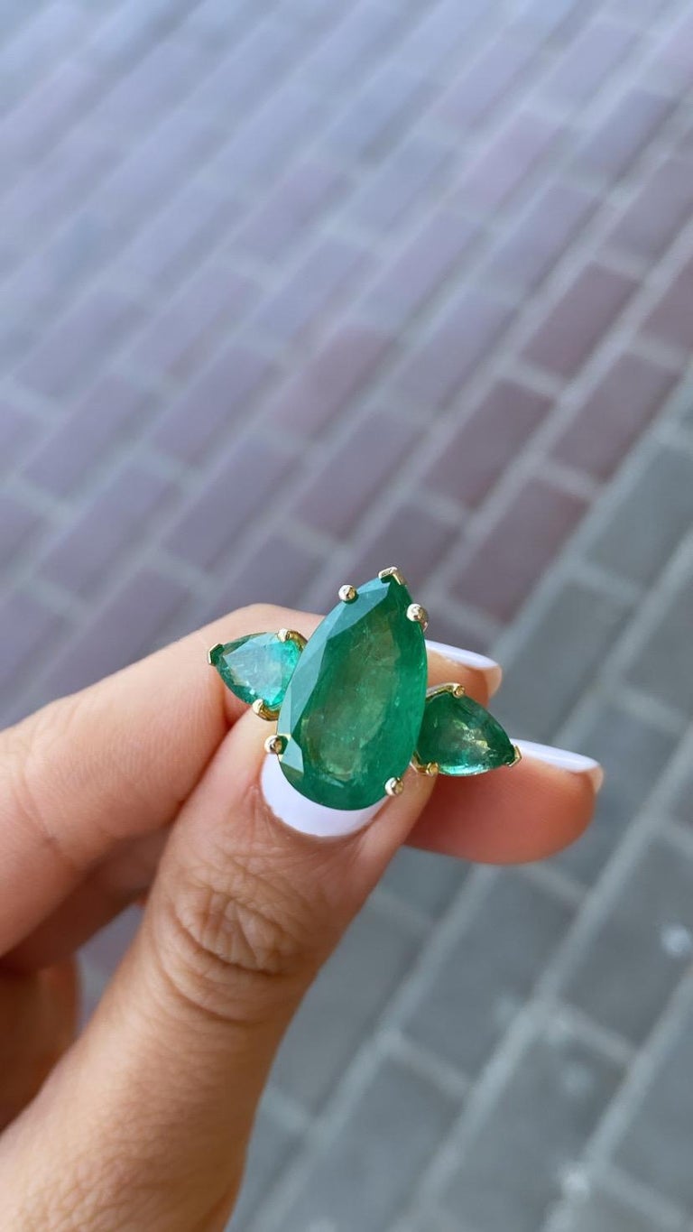 10.99 Carat Pear Shape Emerald Three Stone Engagement Ring For Sale at ...