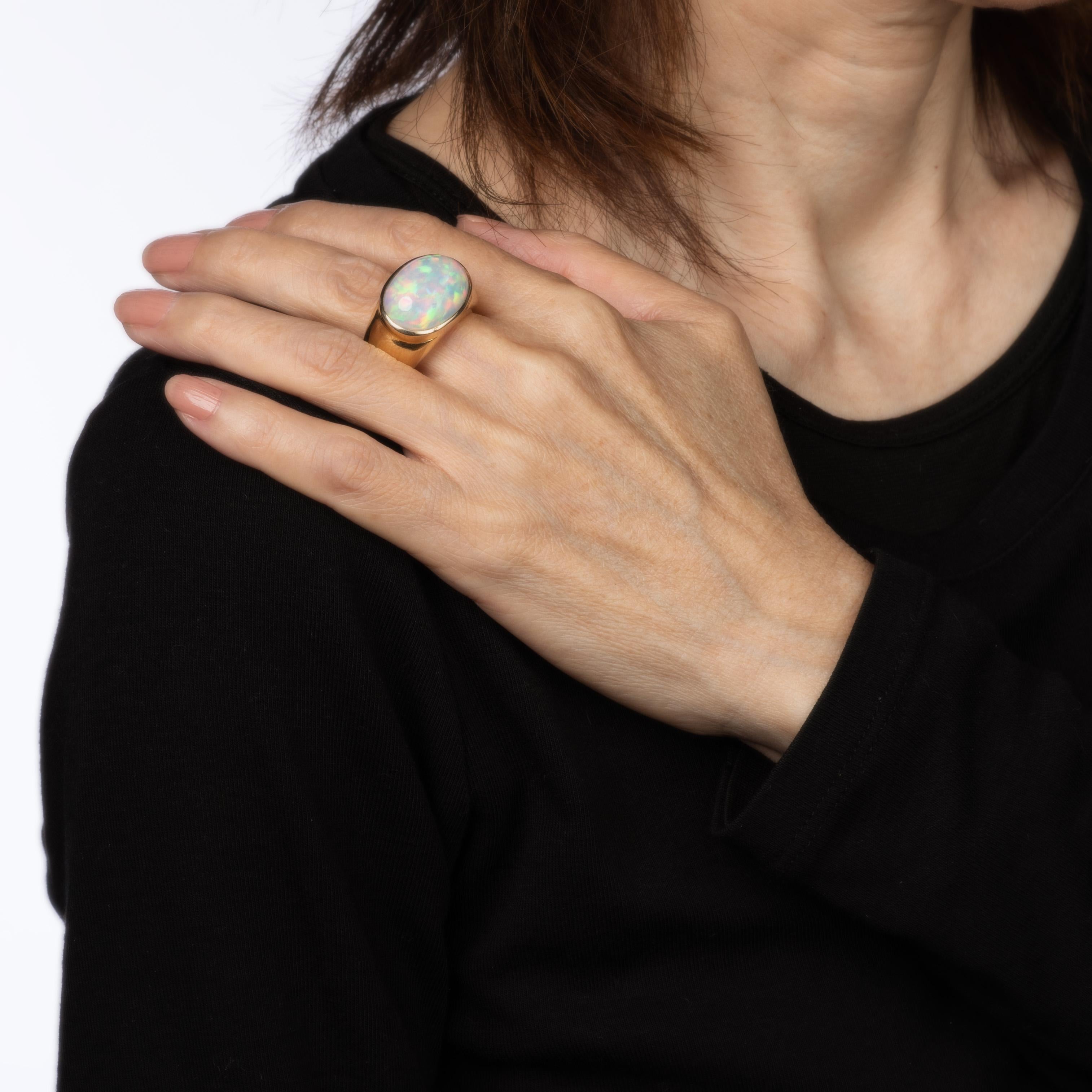 10ct Ethiopian Opal Ring East West Signet Band Sz 9.5 Men's Fine ...