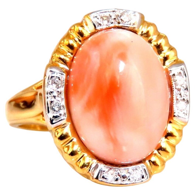 10ct Natural Coral Diamonds Ring 14kt For Sale at 1stDibs