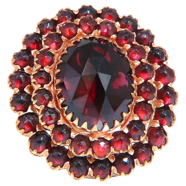 10ct Natural Oval Garnets Cluster Ring 14kt Gold 1930 For Sale at 1stDibs