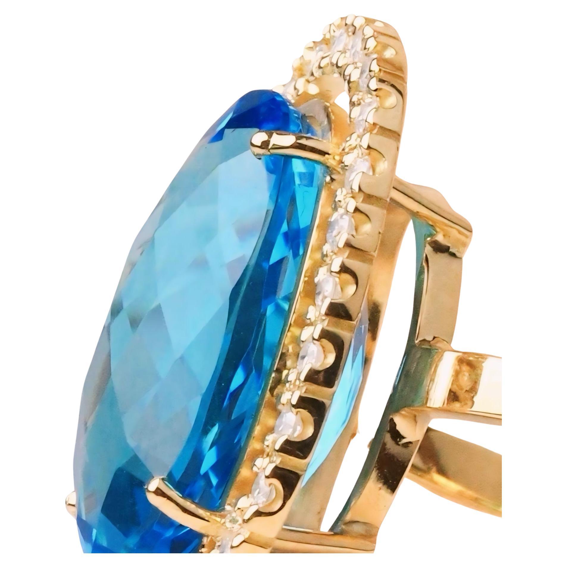 Swiss Topaz Ring and Diamond - 18K Solid Yellow Gold For Sale at 1stDibs