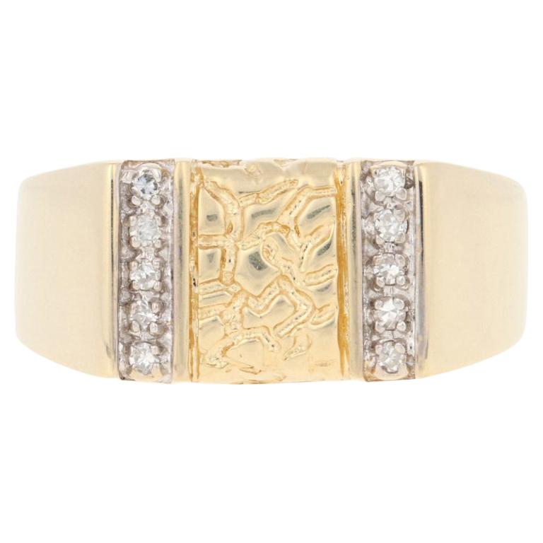 Customizable .10ctw Single Cut Diamond Ring, 14k Yellow Gold Nugget ...