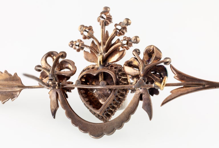 10k Gold Custom Antique Heart Arrow Brooch w/ Diamonds and Rubies For ...