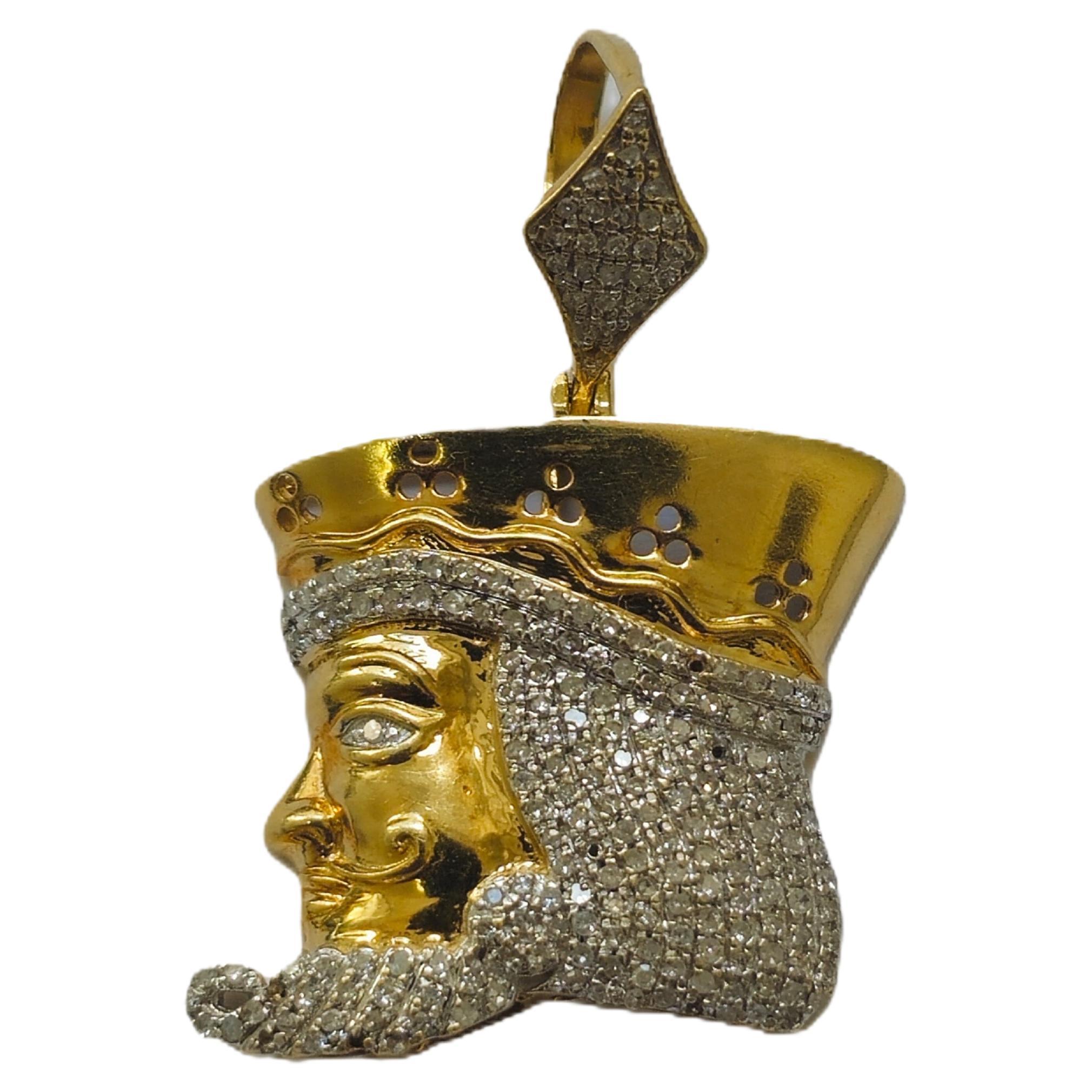 10K Gold King Motif Diamond Pendant For Sale at 1stDibs