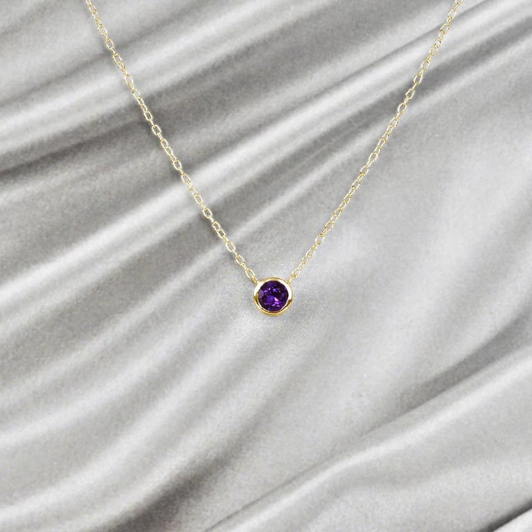 10k Gold 4 mm Solitaire Gemstone Necklace Birthstone Necklace Gemstone ...
