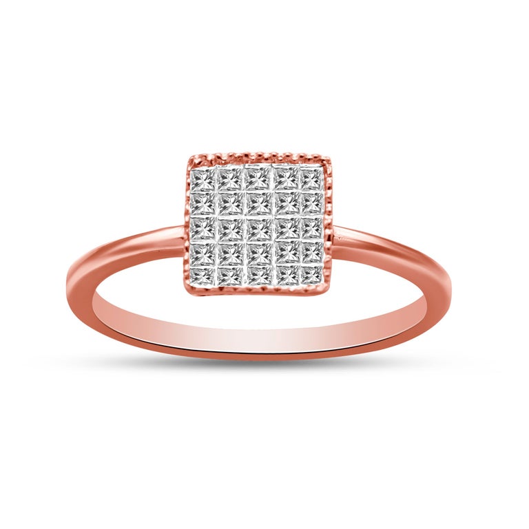 10K Rose Gold 1/3 Carat Princess Cut Diamond Composite Square Shape Ring For Sale at 1stDibs
