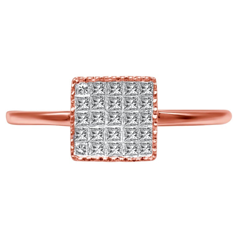 10K Rose Gold 1/3 Carat Princess Cut Diamond Composite Square Shape ...