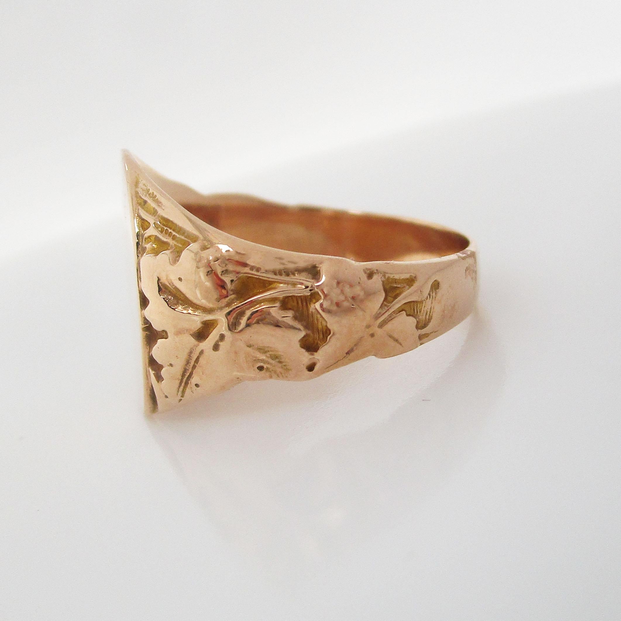 10 Karat Rose Gold Victorian Signet Ring with Engraving at 1stDibs