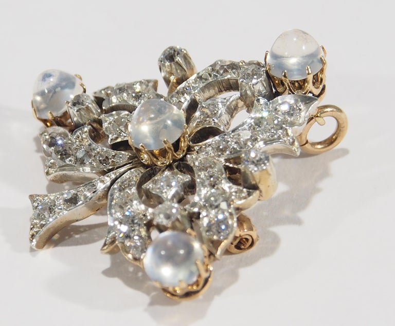 10 Karat Victorian Moonstone Diamond Pendant Pin Brooch Yellow Gold For ...