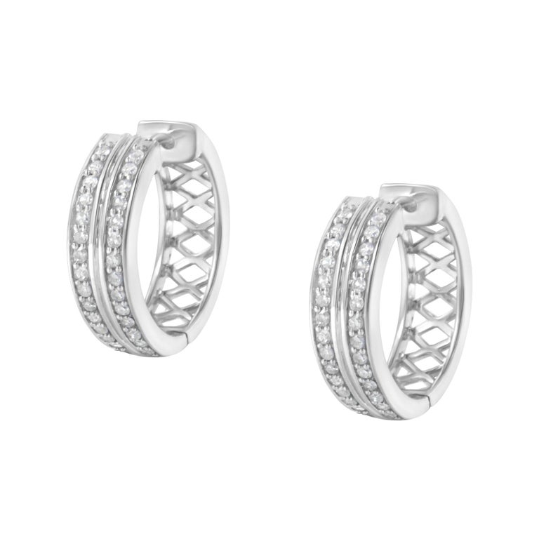 10K White Gold 1/2 Carat Diamond Hoop Earring For Sale at 1stDibs