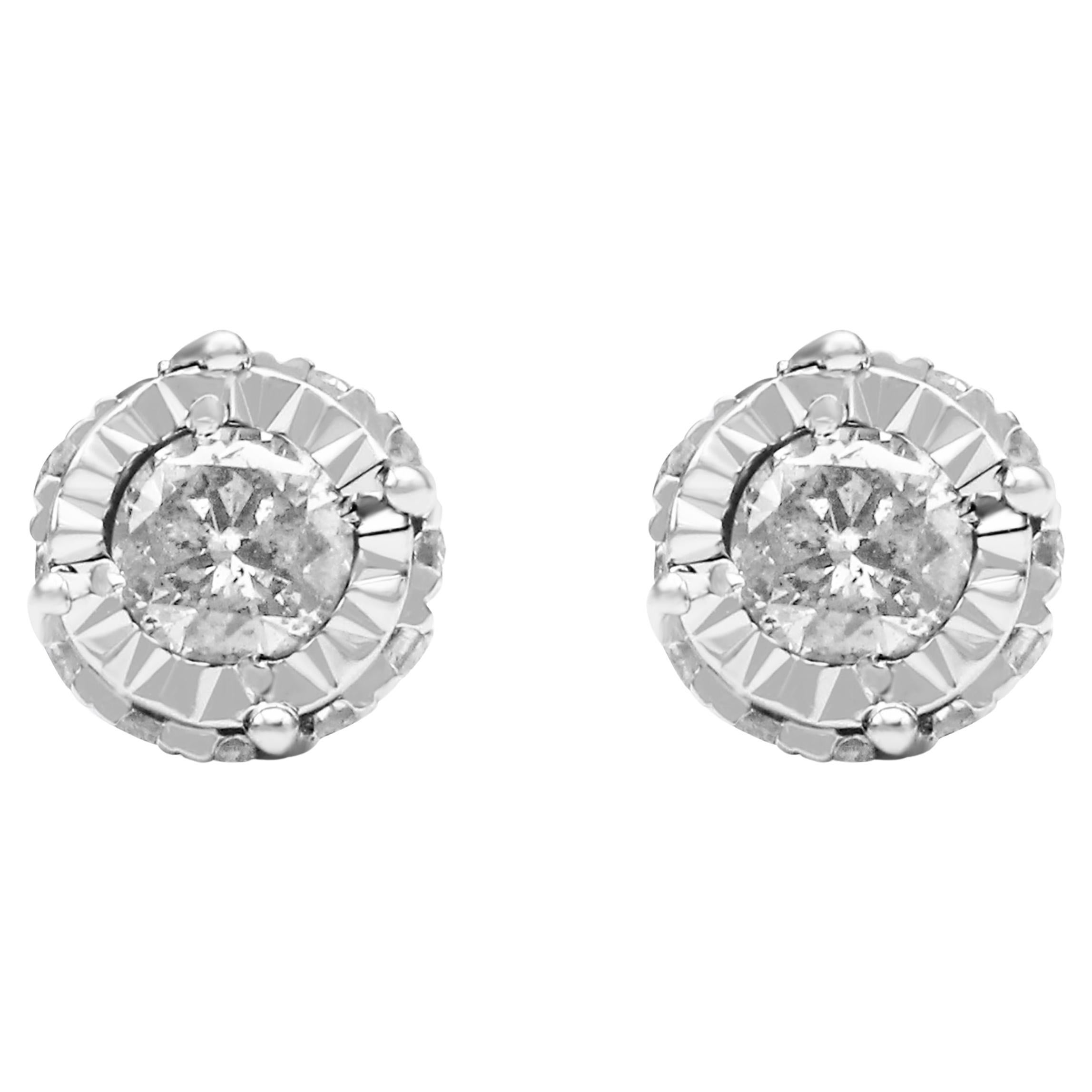 1.10 Carat White Gold Round Brilliant Diamond Screw-Back Stud Earrings ...