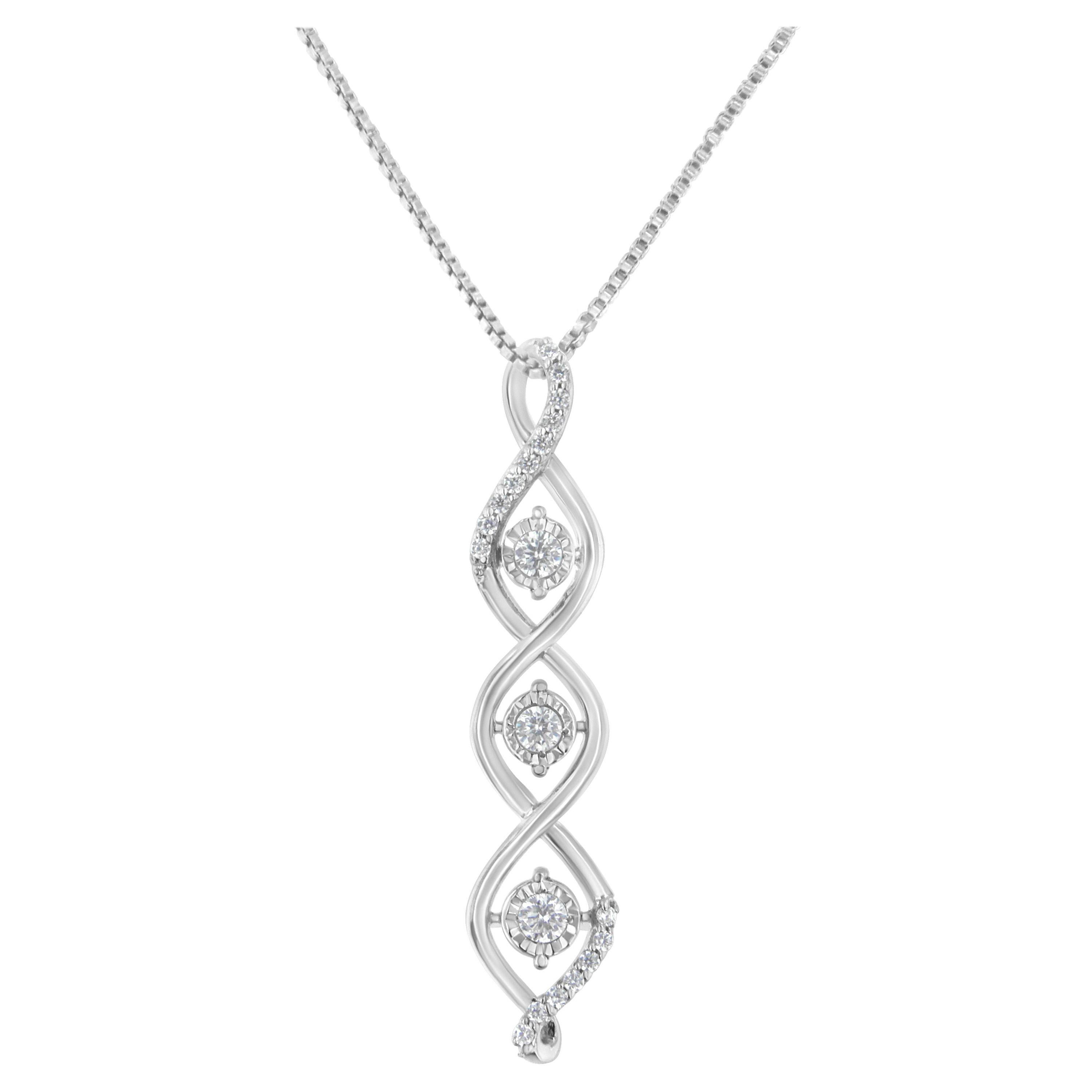 10K White Gold 1/3 Cttw Diamond Double Triangle Pendant Necklace For ...