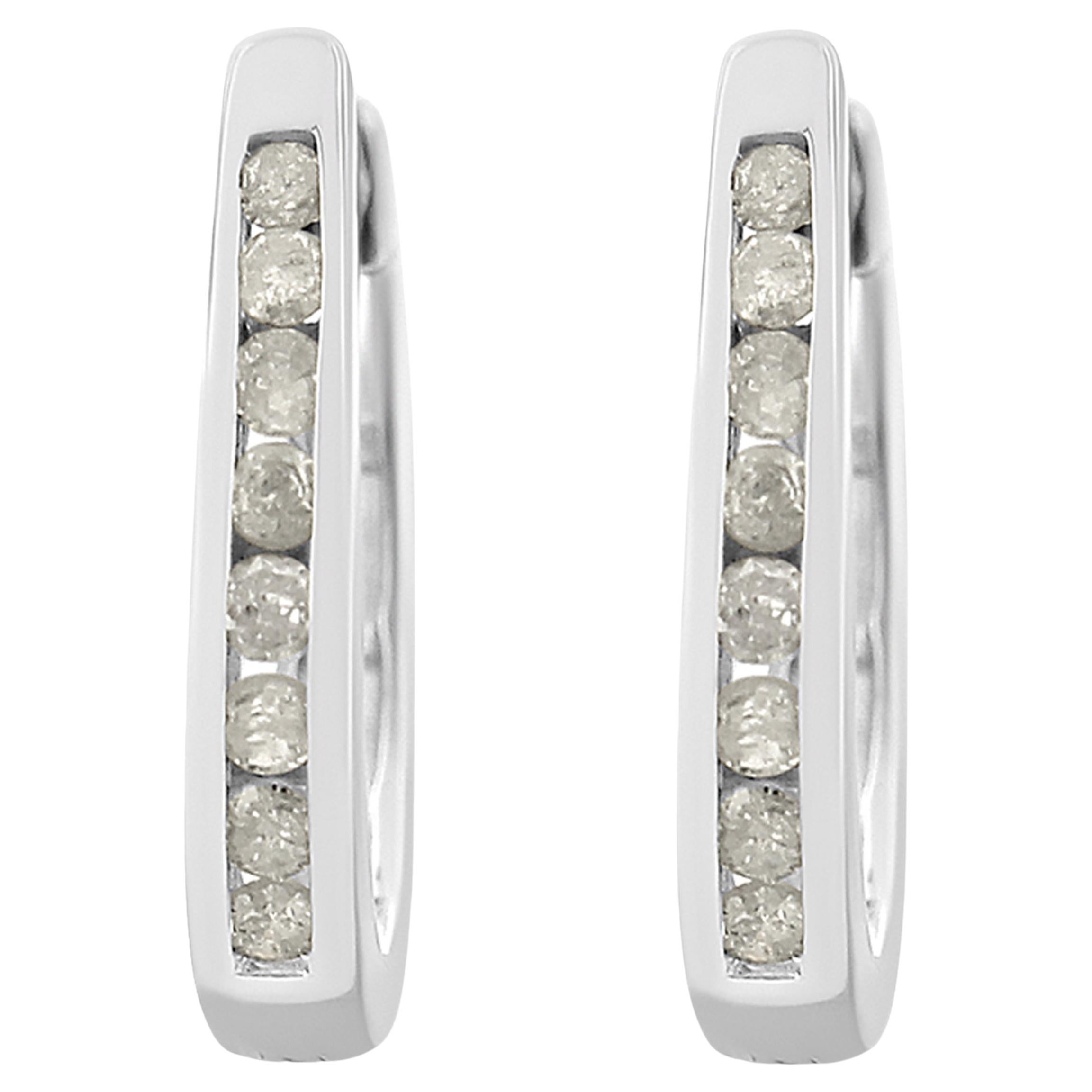 Three-Row Channel Set Classic Diamond Hoop Earrings in White Gold 2.65 ...