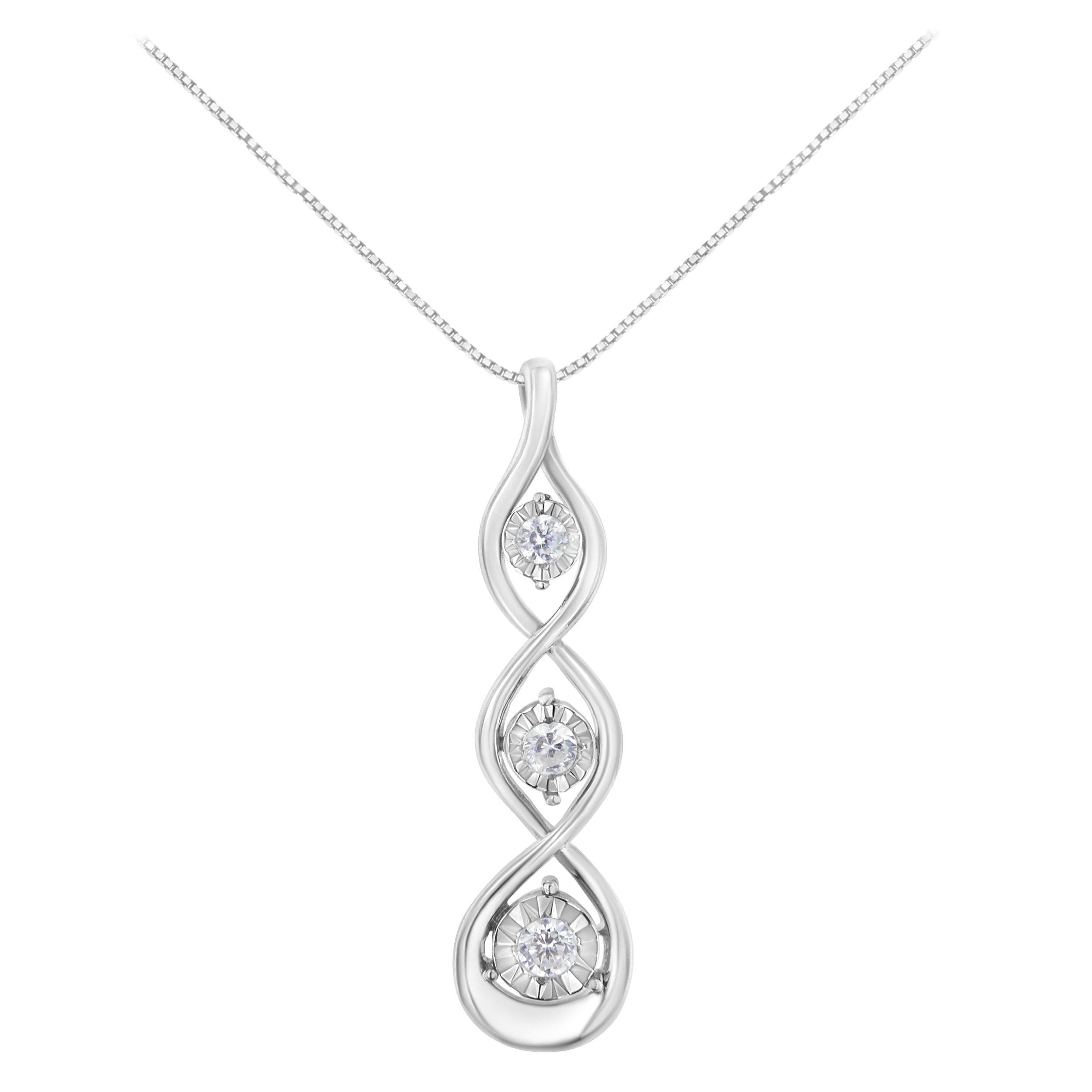10K White Gold 1/3 Cttw Diamond Double Triangle Pendant Necklace For ...